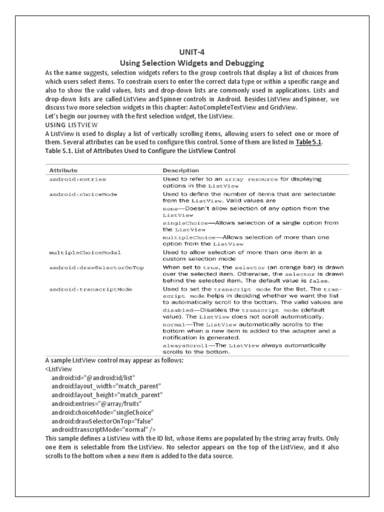 UNIT-4 Using Selection Widgets and Debugging | PDF | Class (Computer Programming) | Method ...