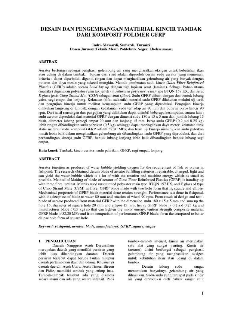 Desain Dan Pengembangan Material Kincir Tambak Dari Komposit Polimer GFRP | PDF