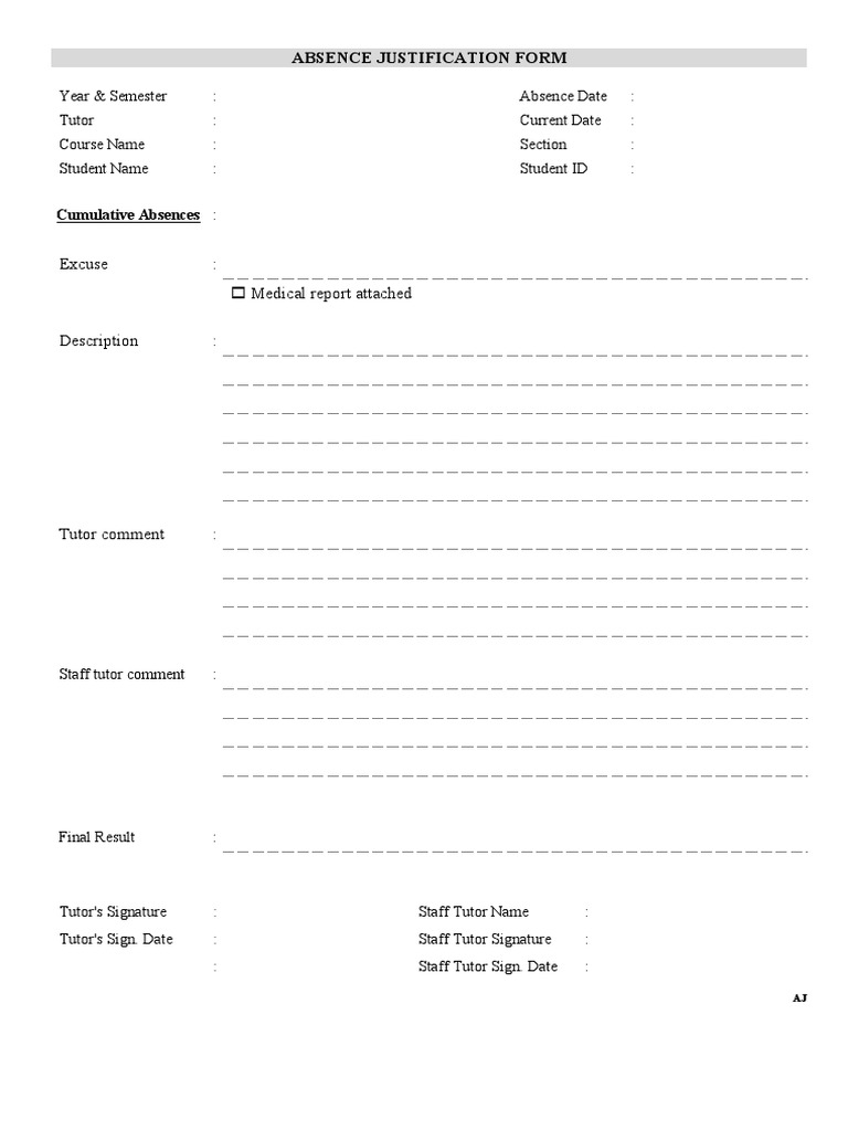 Absence Justification Form | PDF