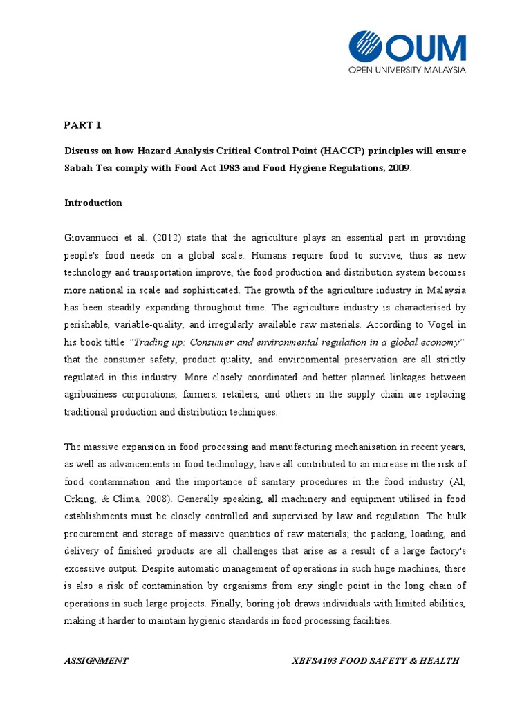 Assignment XBFS4103 | PDF | Foodborne Illness | Hazard Analysis And ...