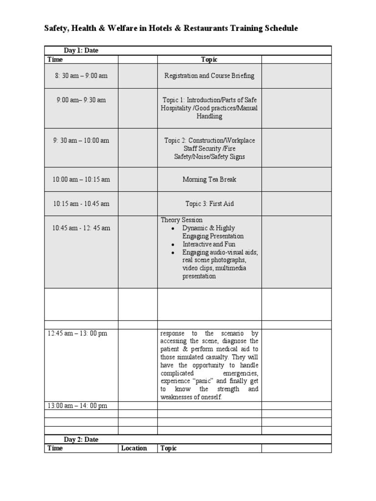 Hotel Safety Training Schedule | PDF | Safety | Medicine
