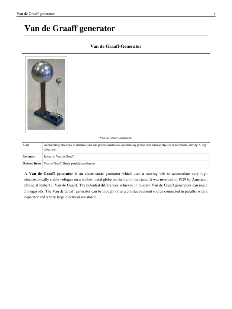 Van de Graaff Generator | PDF | Electrostatics | Electromagnetism
