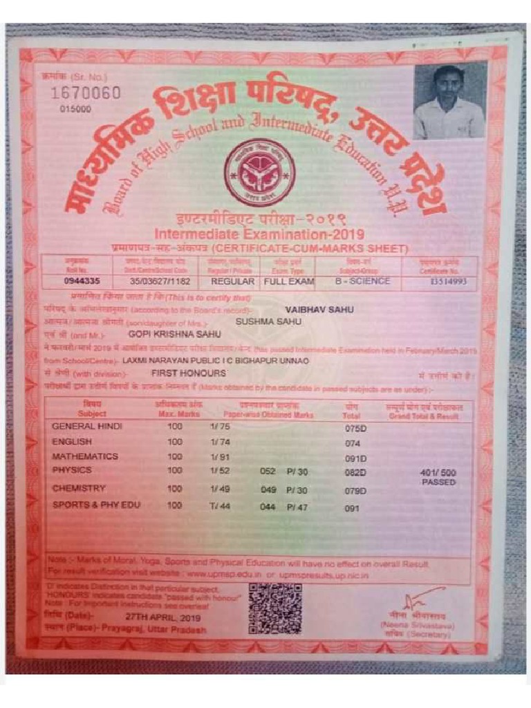 Class 12 Marksheet | PDF