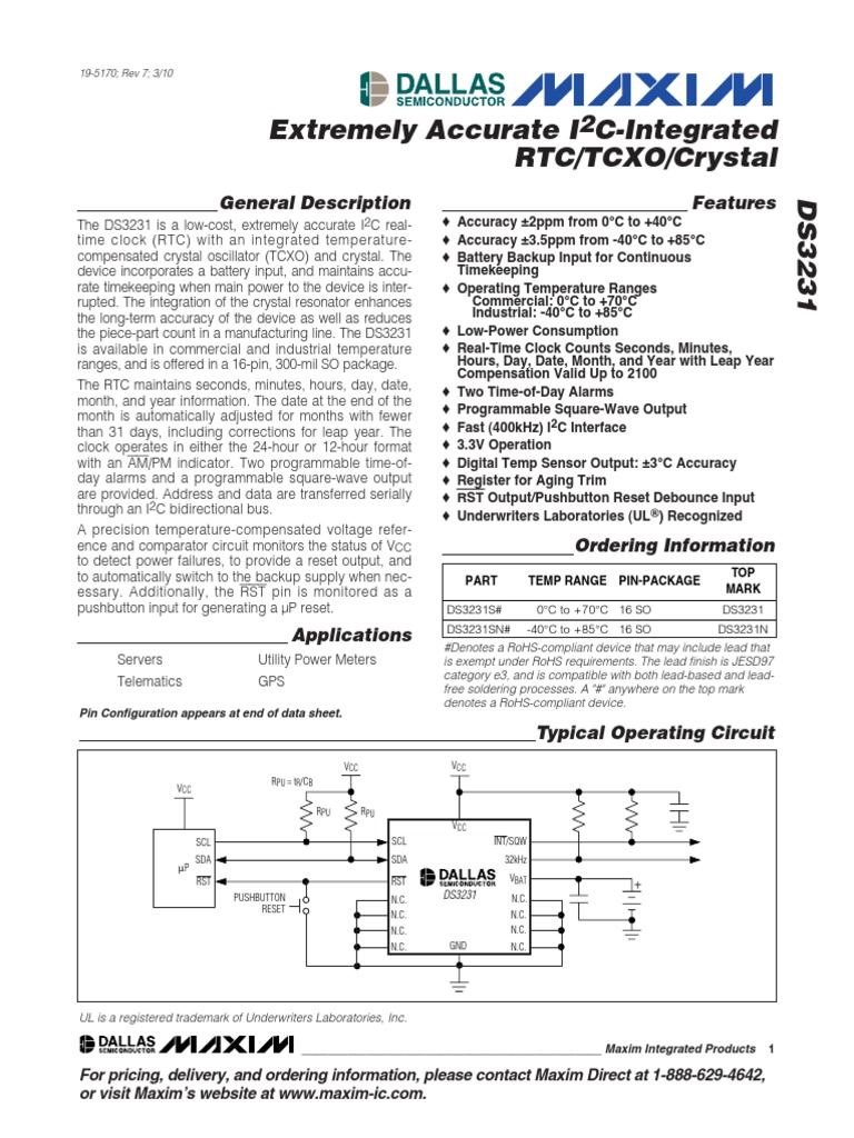 Datasheet RTC ds3231 | PDF | Computing | Electricity