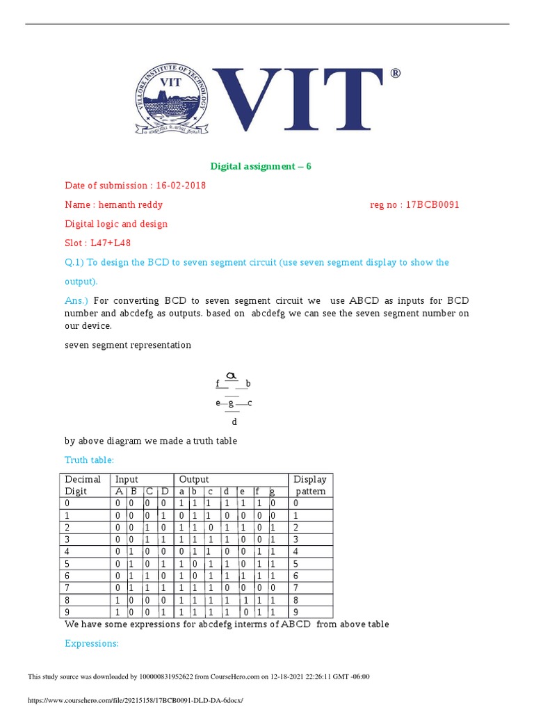 17bcb0091 Dld Da 6 Pdf Binary Coded Decimal Computer Architecture 