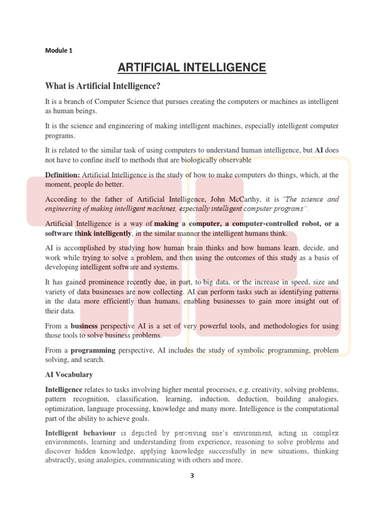AIML-M1 and M2-TIE | PDF | Artificial Intelligence | Intelligence (AI) & Semantics