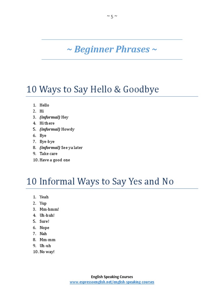 Beginner English Phrases Guide | PDF | Language Arts & Discipline ...