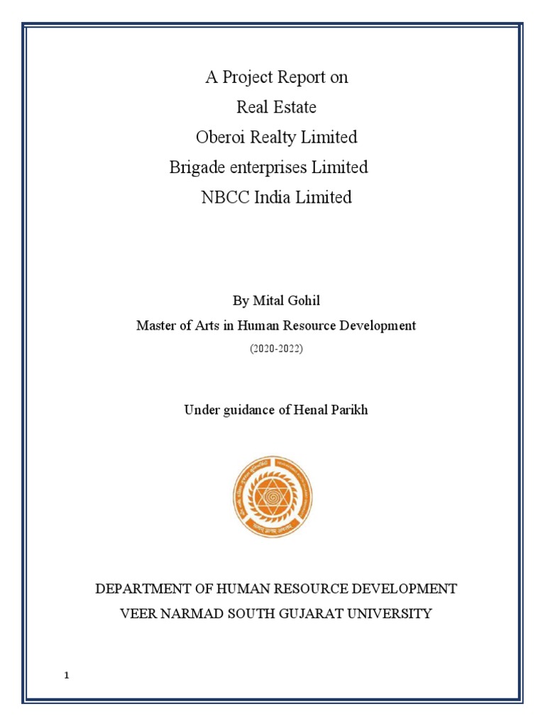 A Project Report On Real Estate Oberoi Realty Limited Brigade ...