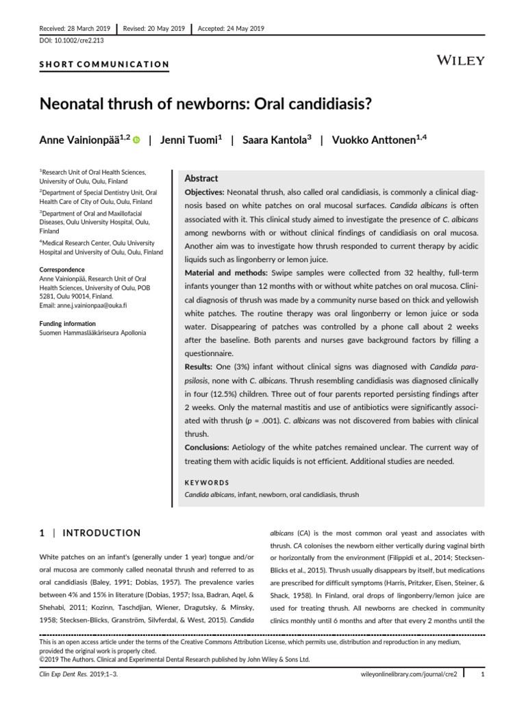 Neonatal Thrush of Newborns Oral Candidiasis | PDF | Candidiasis ...
