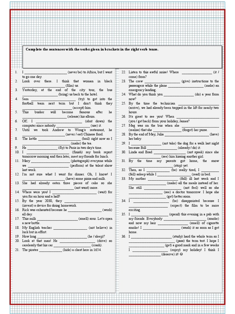 b1 Verb Tenses Review 12 Grammar Drills Tests - 94314 | PDF
