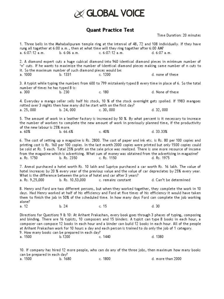 Quant Practice Test Mahabalipuram Q15 | PDF | Economies | Business