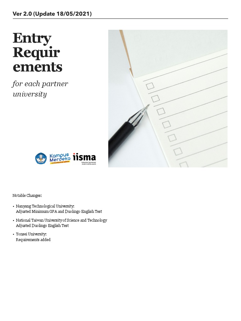 Iisma Partner Universities Entry Requirements V2.0 | PDF | Test Of ...