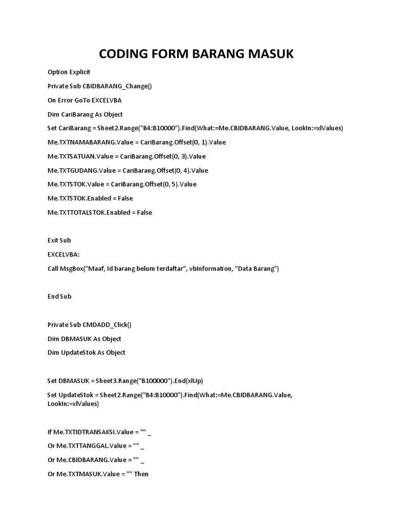 Coding Form Barang Masuk | PDF | Computing | Computer Programming