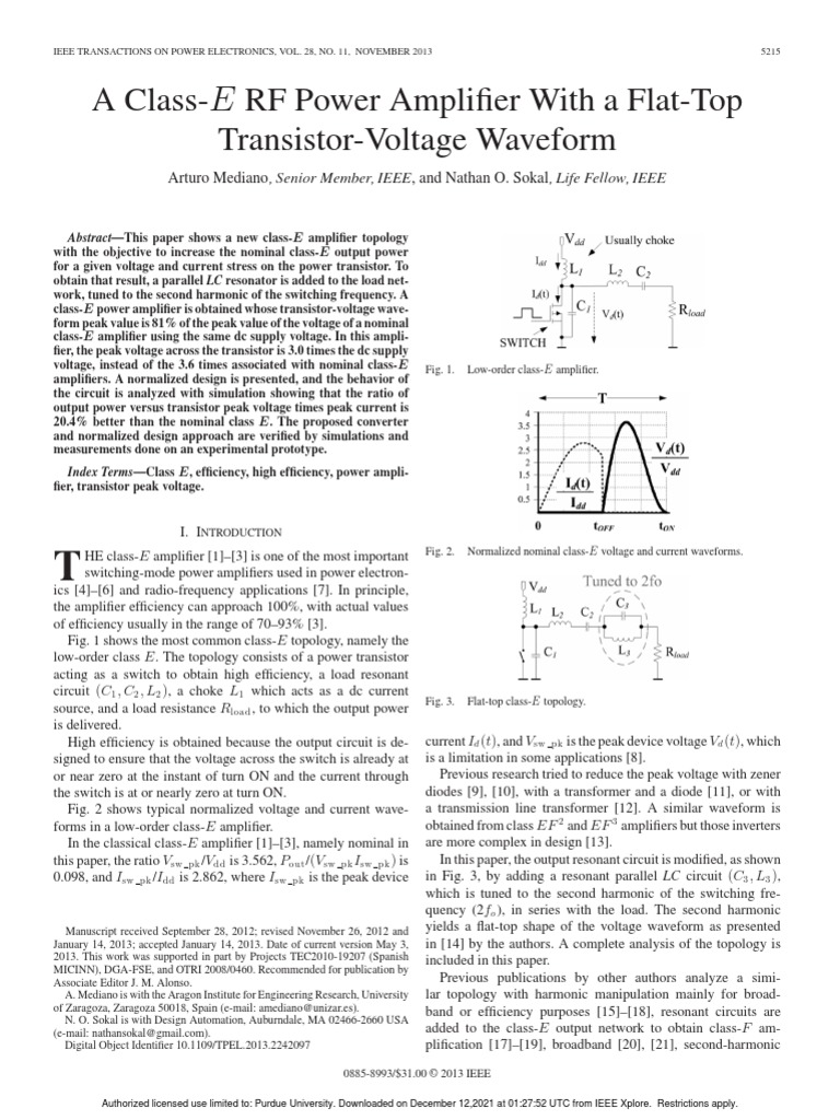 A Class-RF Power Amplifier With A Flat-Top Transistor-Voltage Waveform | PDF | Amplifier ...