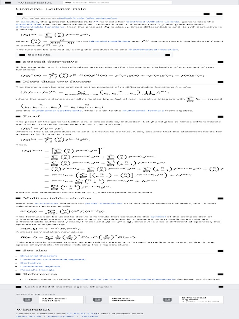 General Leibniz Rule - Wikipedia | Download Free PDF | Derivative | Function (Mathematics)