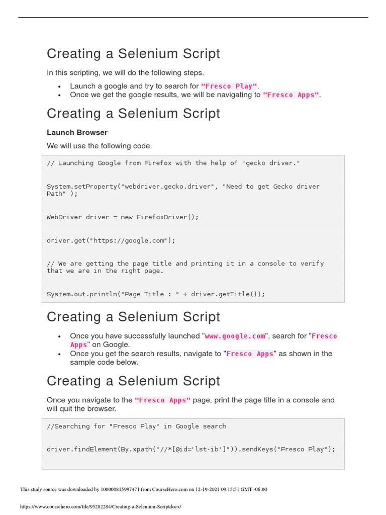 Creating A Selenium Script | PDF | Selenium (Software) | X Path