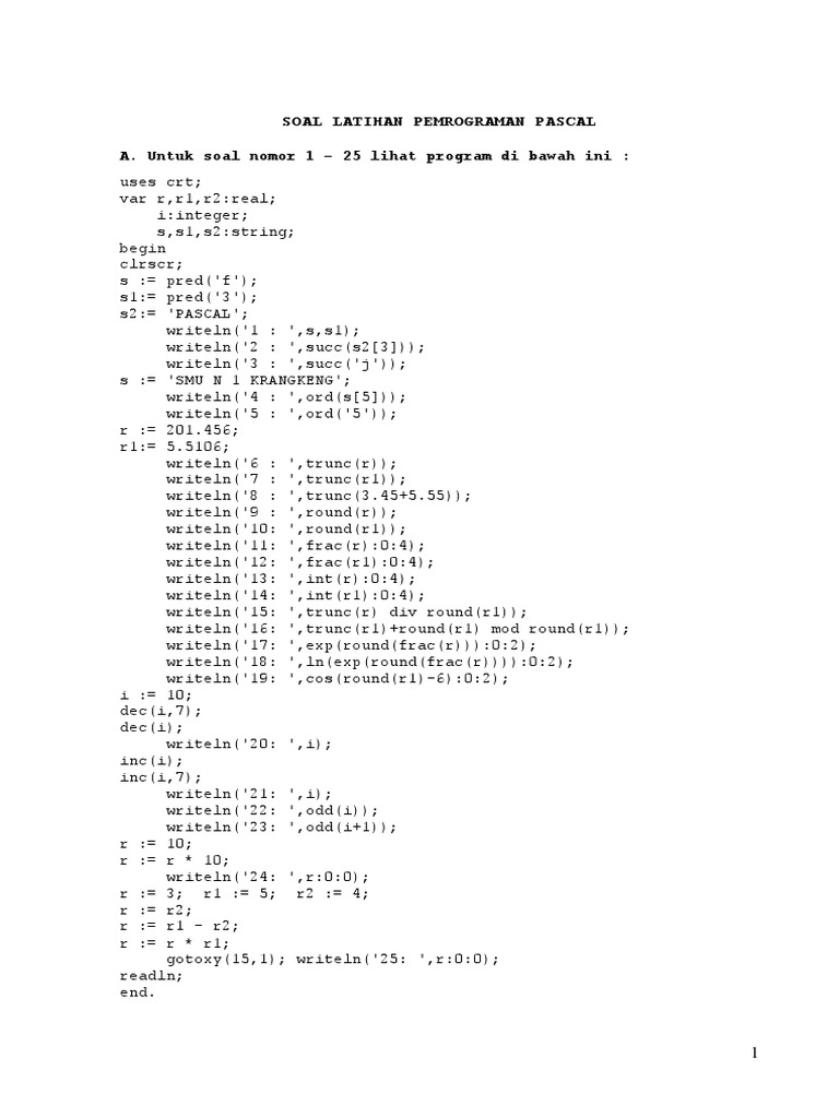 Soal Latihan Pemrograman Pascal | PDF
