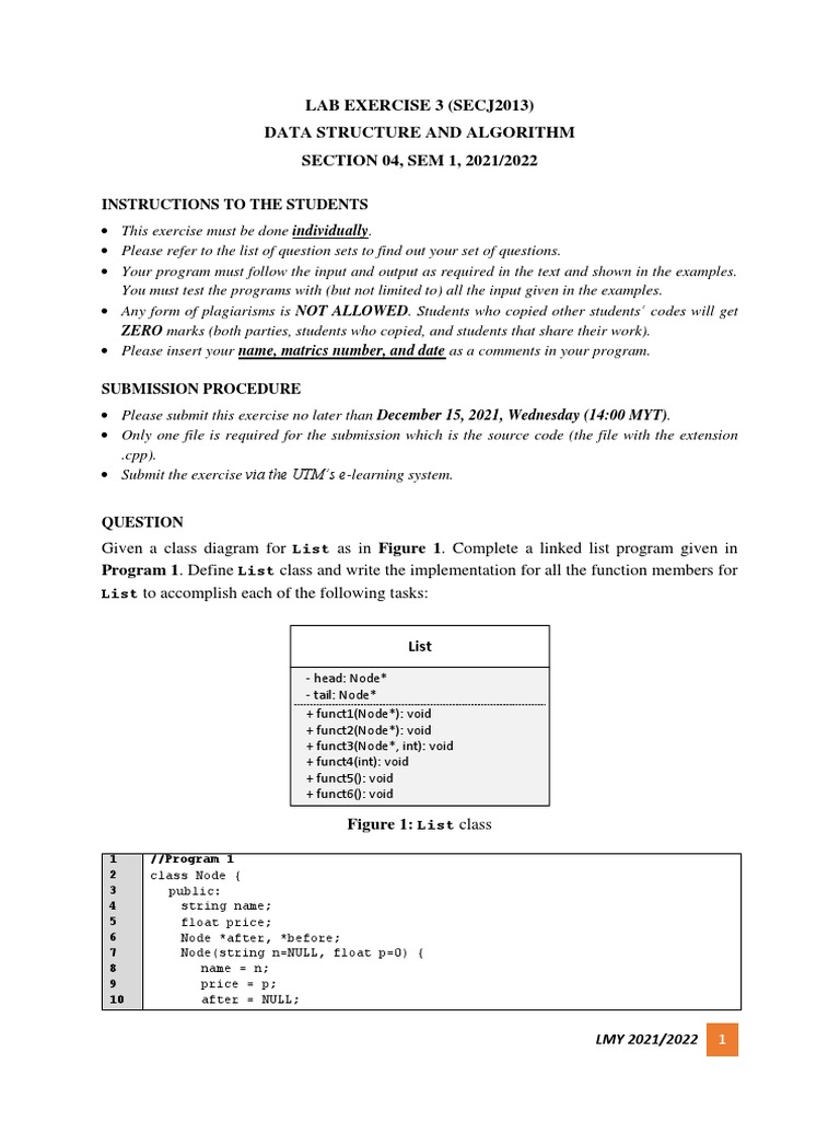 Lab Exercise 3 (Secj2013) Data Structure and Algorithm SECTION 04, SEM 1, 2021/2022 | Download ...