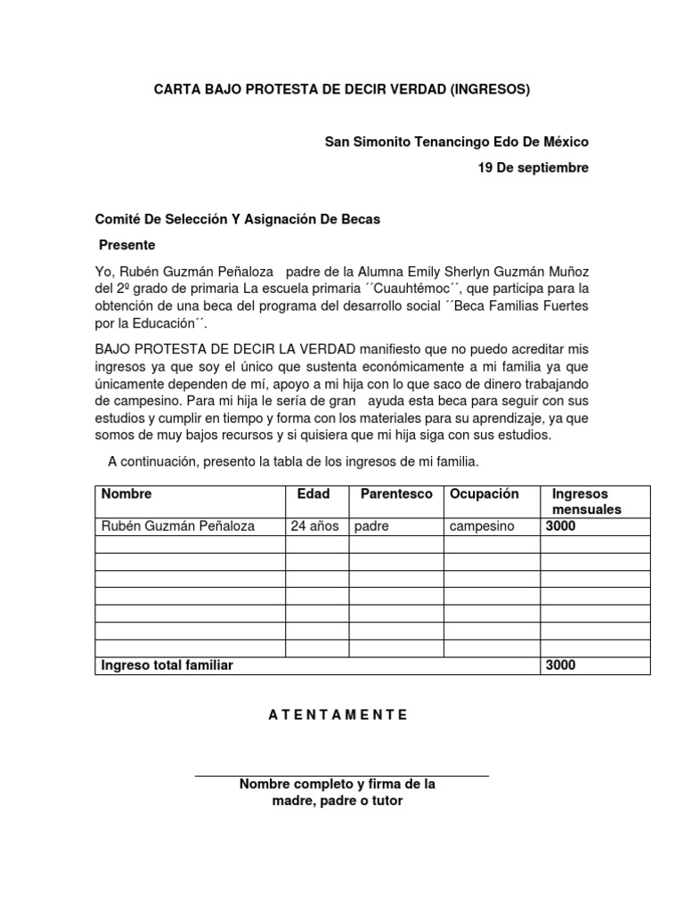 Carta Bajo Protesta | PDF