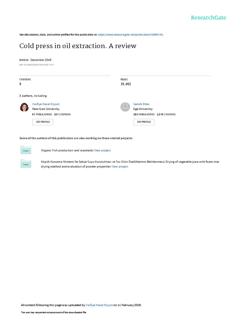 Cold Press Oil Extraction Review | PDF | Distillation | Essential Oil