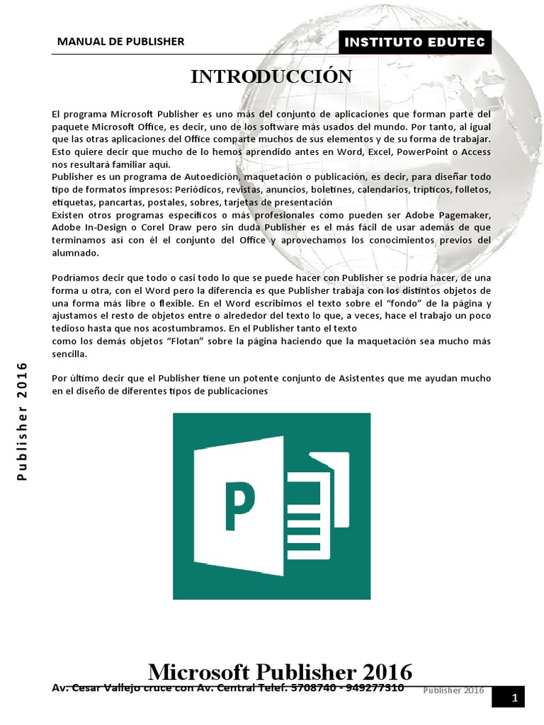 Manual de Microsoft Publisher 2016 | PDF | Microsoft Office | Software