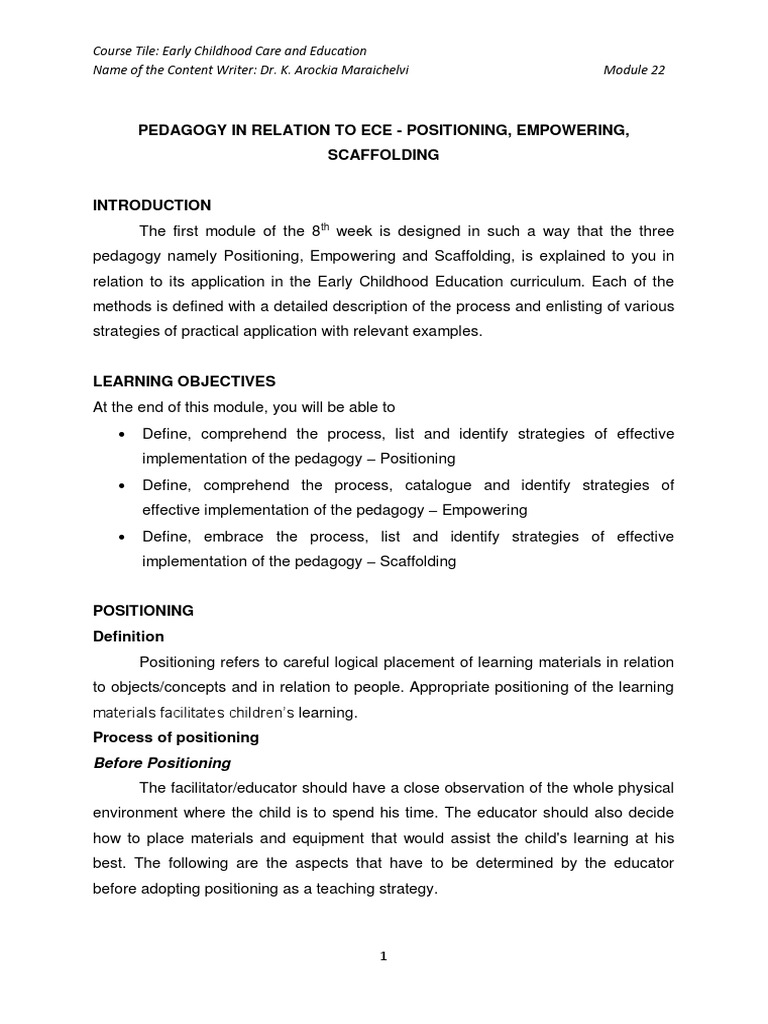Pedagogy in Relation To ECE - Positioning, Empowering, Scaffolding - QI ...
