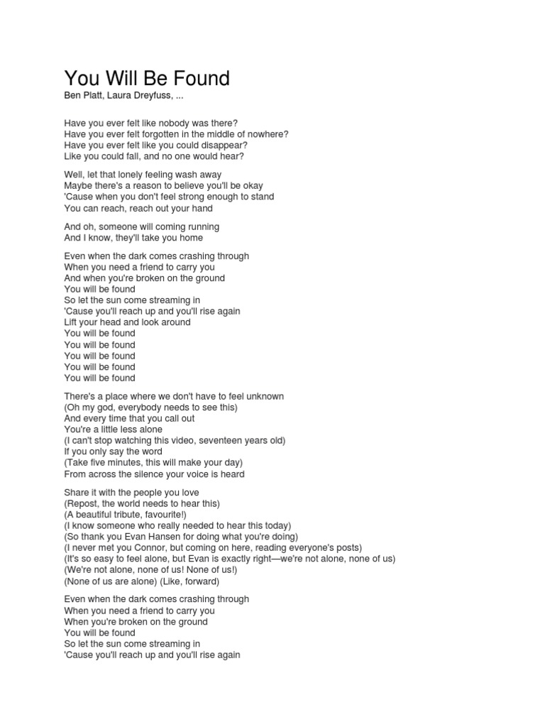 You Will Be Found Lyrics | PDF