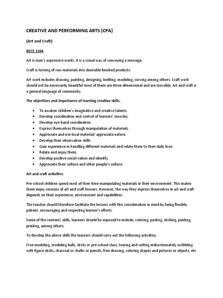 Creative and Performing Arts (Cpa) | PDF | Drawing | Learning