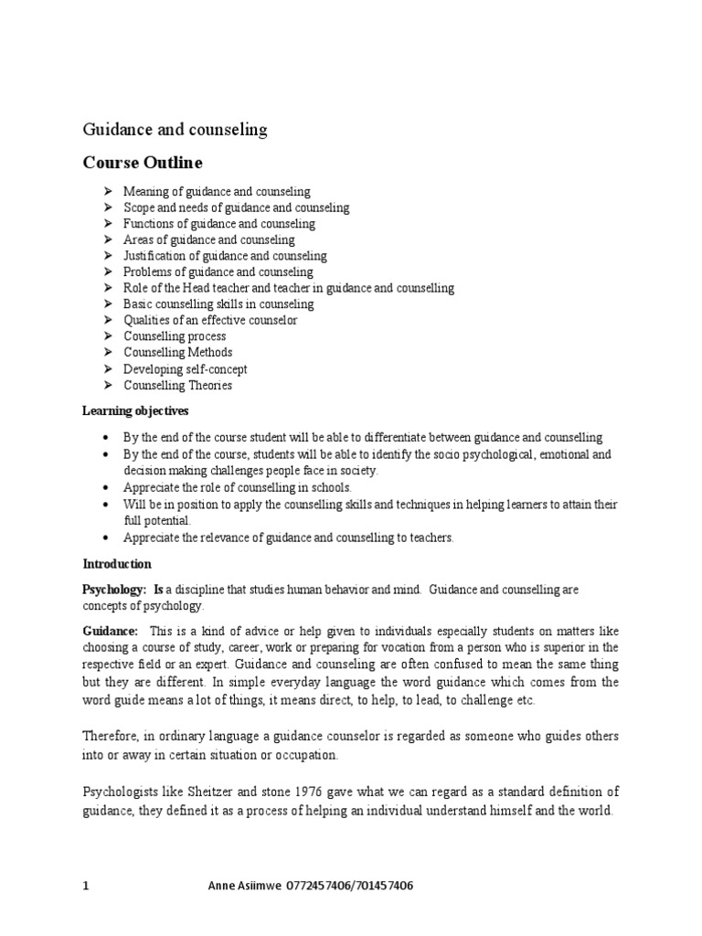 Guidance and Counseling: Course Outline | PDF | Psychotherapy | Teachers