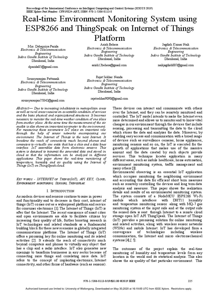 Real-Time Environment Monitoring System Using ESP8266 and ThingSpeak On ...