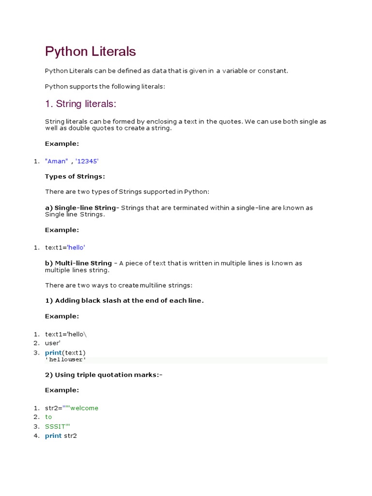 Python Literals | PDF | Boolean Data Type | String (Computer Science)