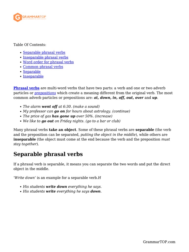 Understanding Separable and Inseparable Phrasal Verbs: A Guide to the ...
