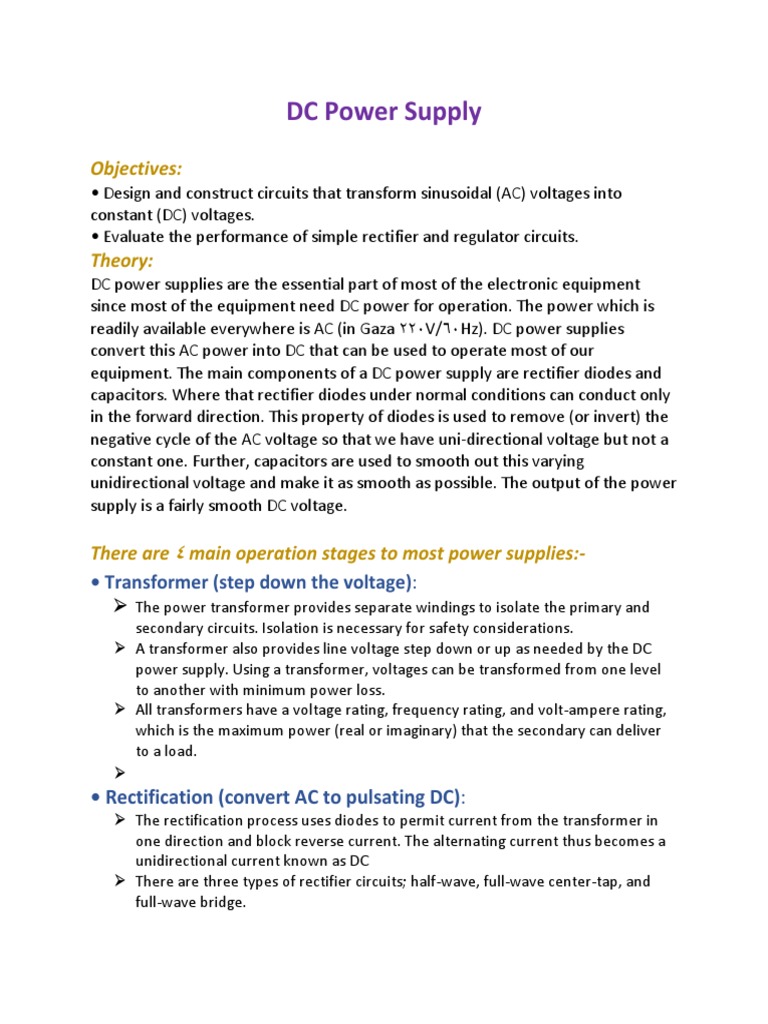 DC Power Supply | Download Free PDF | Rectifier | Power Supply