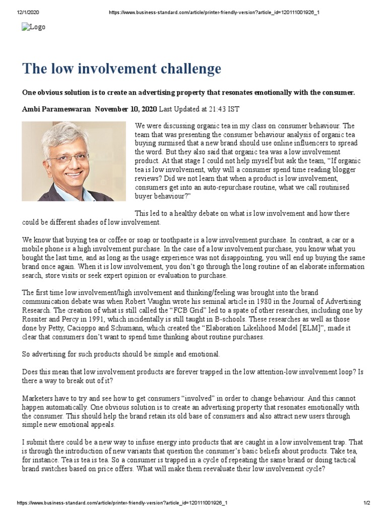 Low Involvement BS | PDF | Consumer Behaviour | Brand