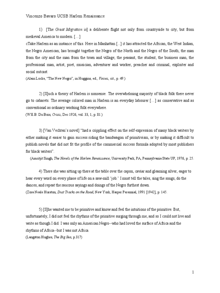 Harlem Renaissance Handout | PDF | Harlem Renaissance | American Literature