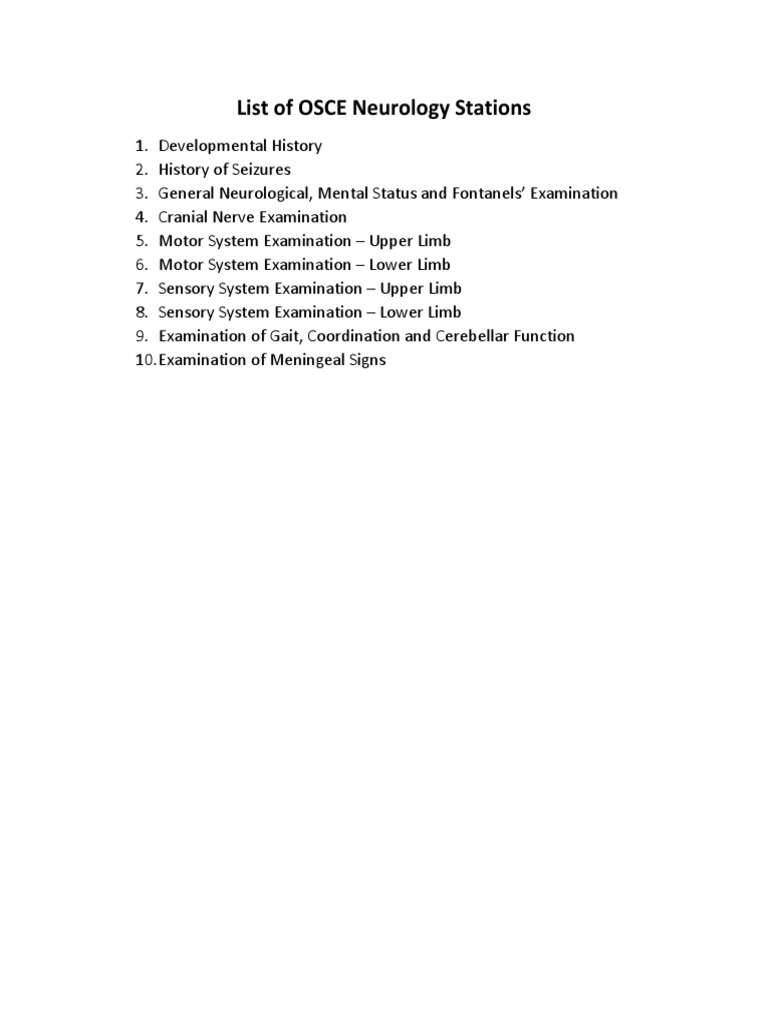 List of OSCE Neurology Stations | PDF | Anatomical Terms Of Motion ...
