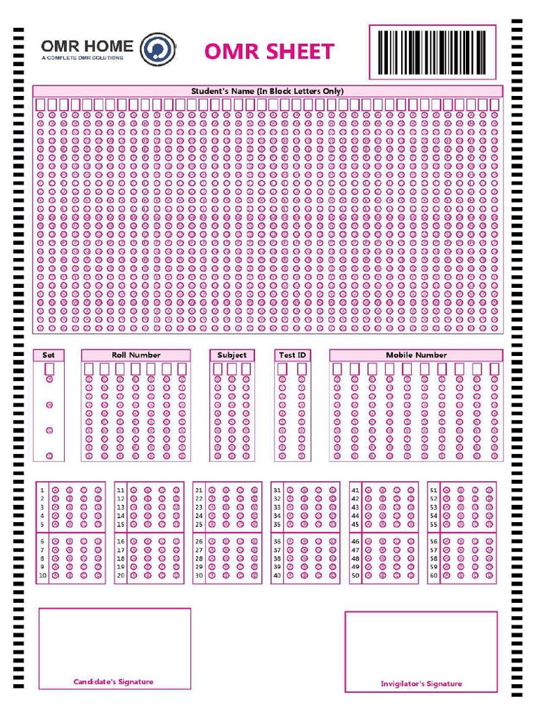 60 Questions OMR Sheet Sample - Free Download OMR Sheet | PDF