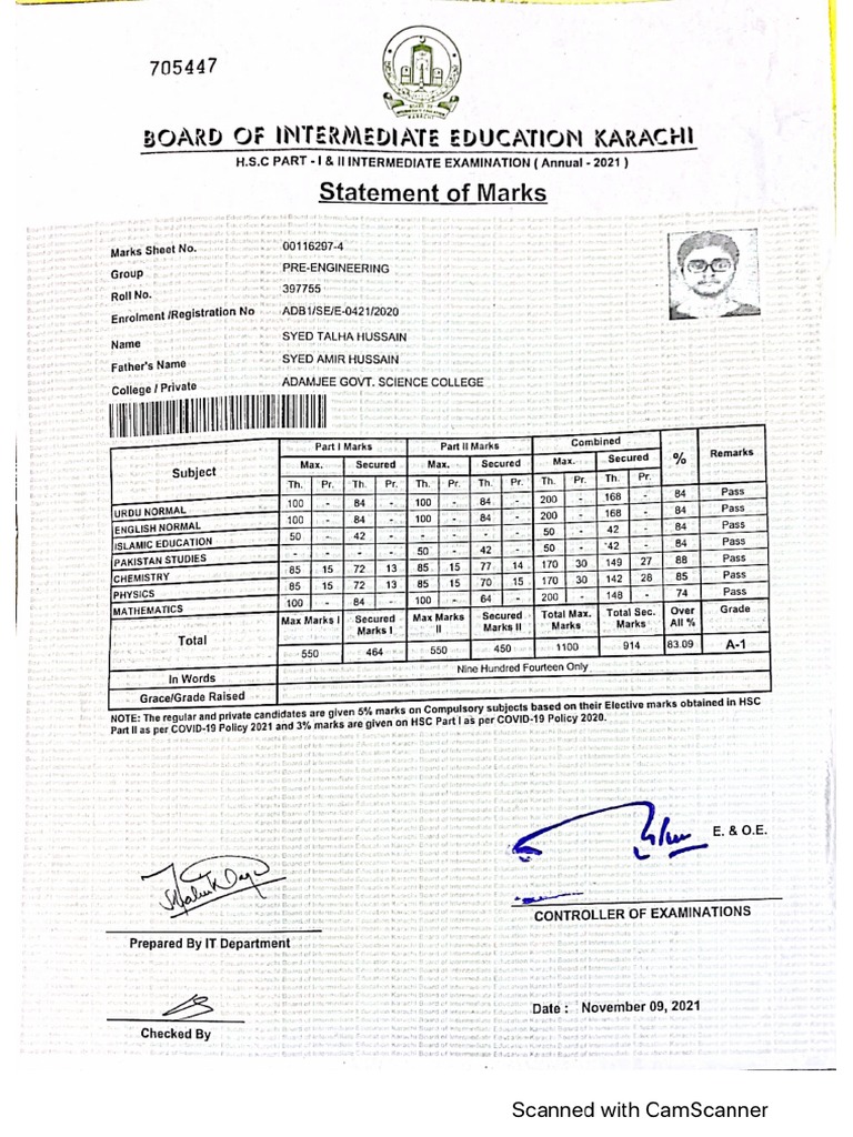 HSC PART II Marksheet | PDF