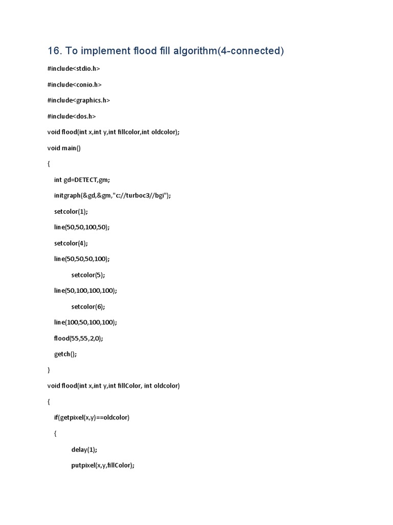 To Implement Flood Fill Algorithm (4-Connected) | PDF