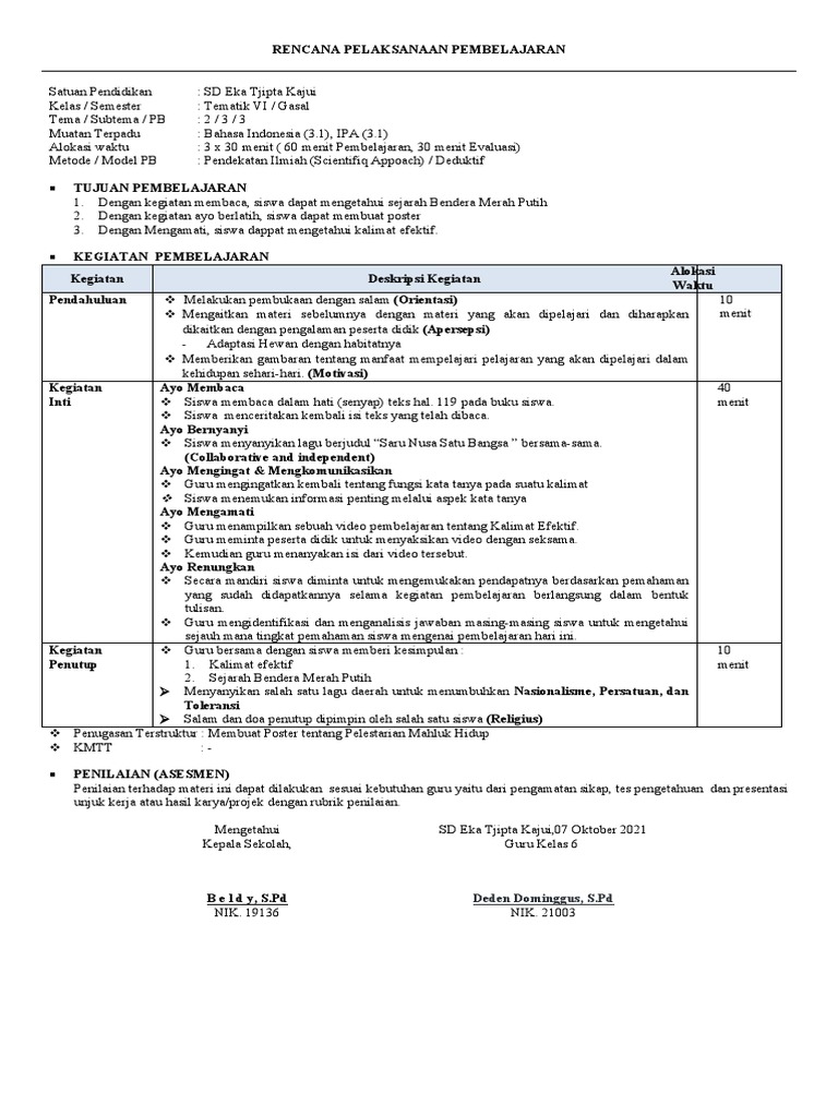 RPP Supervisi Kelas 6 T2 ST3 PB3 | PDF