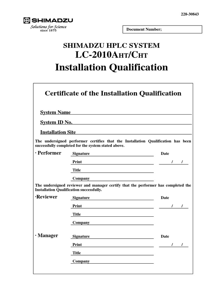 Installation Qualification: LC-2010A /C | PDF | Verification And ...