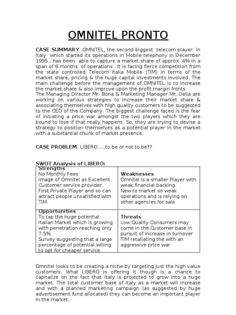 Omnitel Case Analysis | PDF | Marketing | Market (Economics)