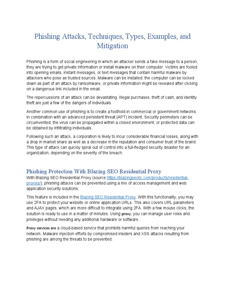 Phishing Attacks, Techniques, Types, Examples, and Mitigation | PDF ...