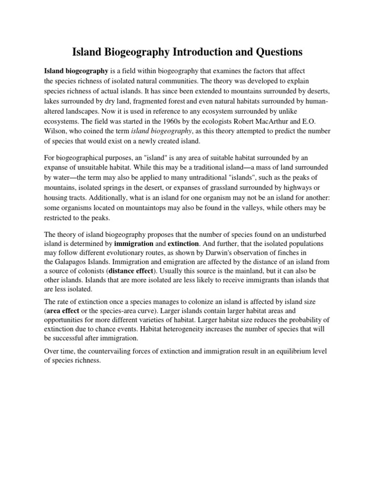 Island Biogeography With Questions | PDF | Earth Phenomena | Earth Sciences