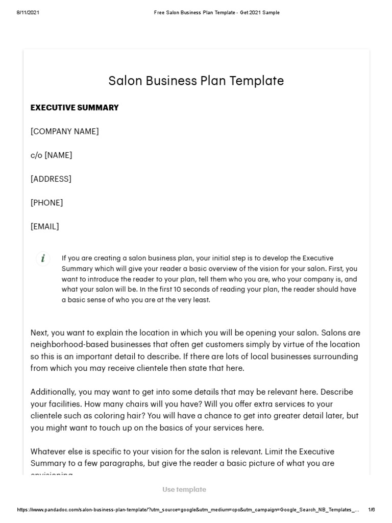 Free Salon Business Plan Template 2021 | PDF | Marketing | Communication