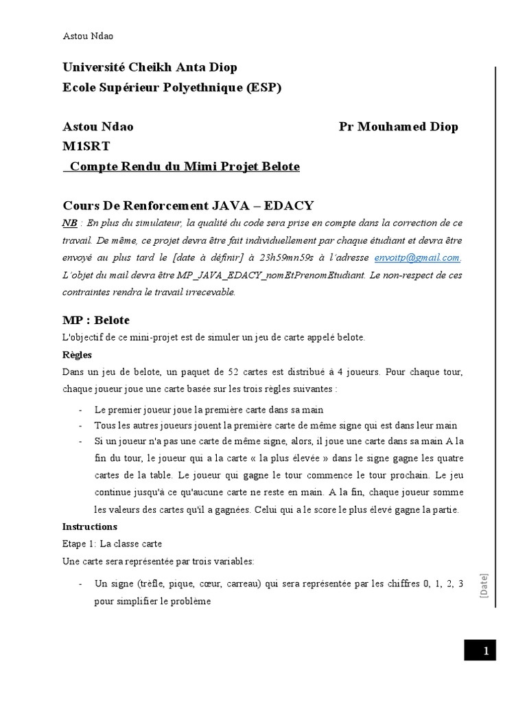 Simulation de Belote en Java | PDF | Constructeur (programmation) | Programmation