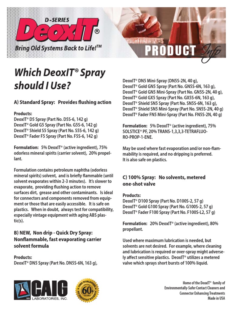 Product: Which Deoxit® Spray Should I Use? | PDF | Physical Sciences ...
