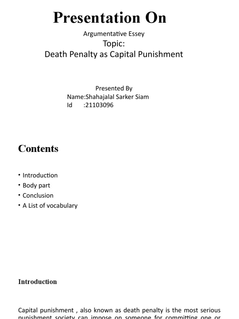 Presentation On: Topic: Death Penalty As Capital Punishment | PDF ...