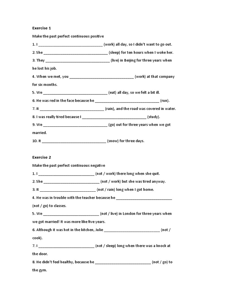 Past Perfect Cont Exercise 1 | PDF