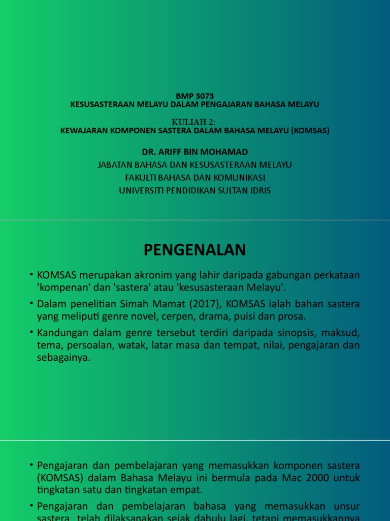 BMP 3073 Kesusasteraan Melayu Dalam Pengajaran Bahasa Melayu Kewajaran ...